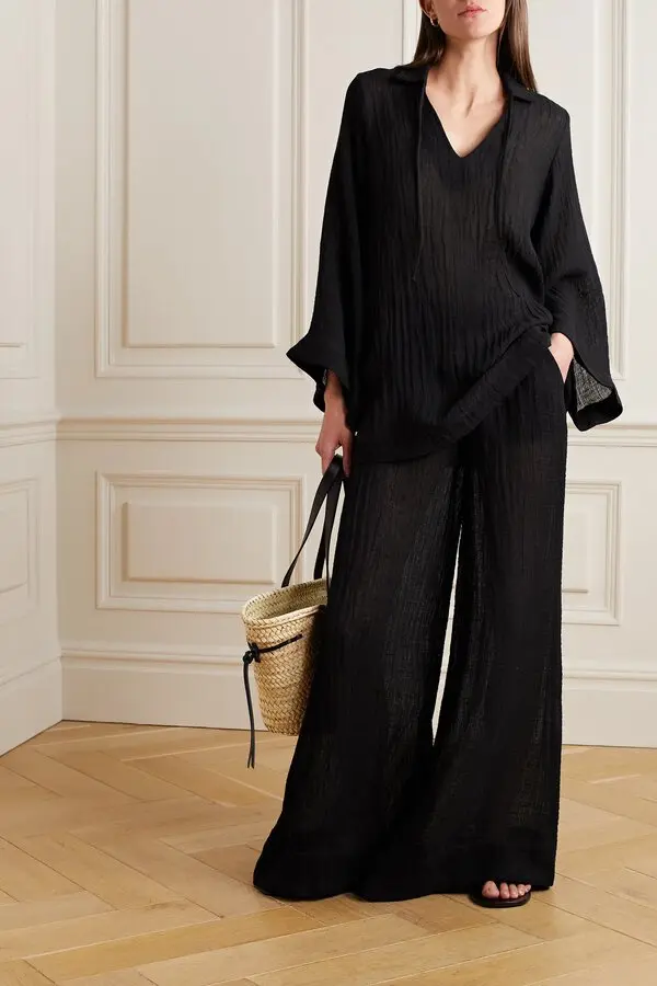 Lisa Marie Fernandez Net Sustain Linen-blend Gauze Wide-leg Pants