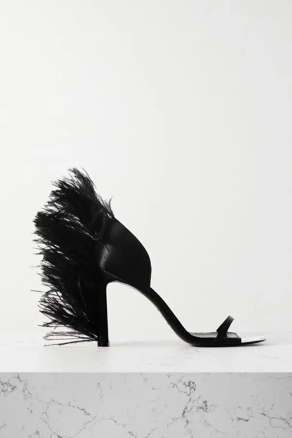 SERGIO ROSSI Area Feather-trimmed Sandals
