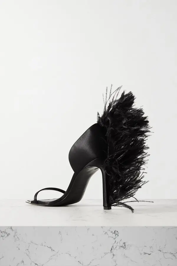 SERGIO ROSSI Area Feather-trimmed Sandals