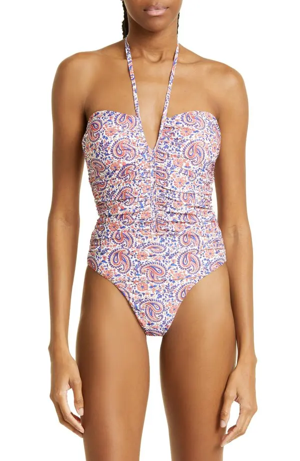 Veronica Beard Hazina Paisley Ruched One-piece Swimsuit
