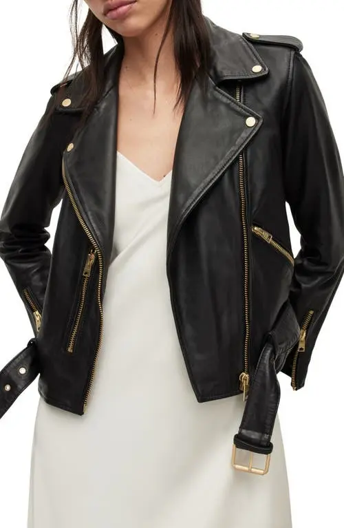 ALLSAINTS Balfern Sheepskin Leather Biker Jacket - Black/gold