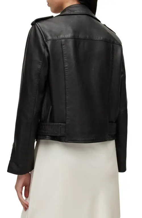 ALLSAINTS Balfern Sheepskin Leather Biker Jacket - Black/gold