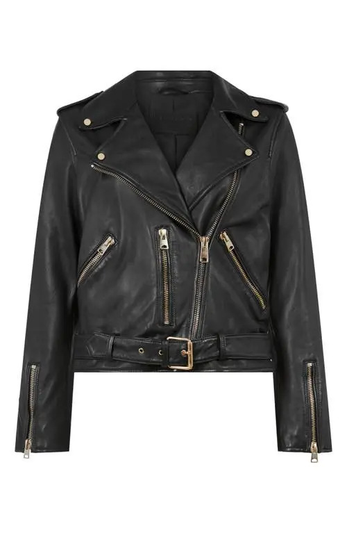 ALLSAINTS Balfern Sheepskin Leather Biker Jacket - Black/gold