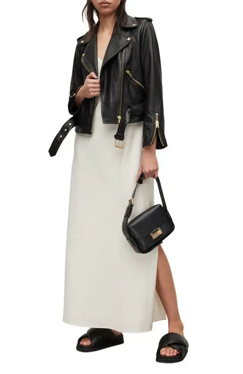 ALLSAINTS Balfern Sheepskin Leather Biker Jacket - Black/gold