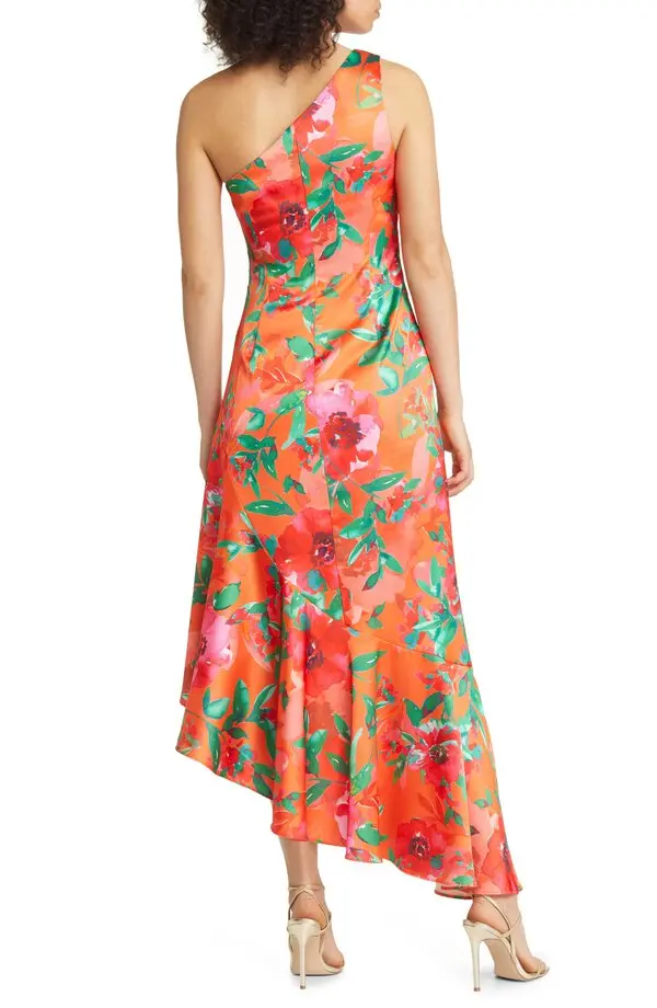 eliza j one shoulder floral dress Eliza J Floral One-Shoulder Dress In Coral - 61% Off