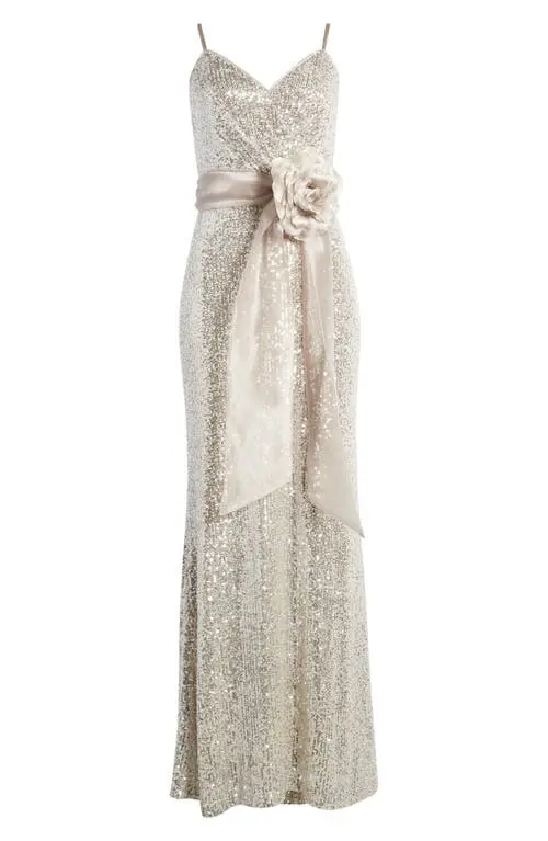Eliza J Organza Flower Sequin Gown