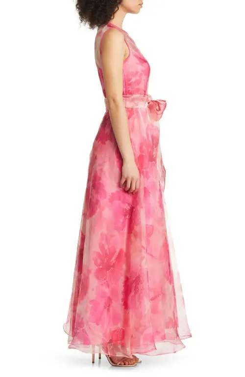 eliza j floral organza dress Eliza J Floral Neck Organza Ballgown In Fuchsia - 40% Off