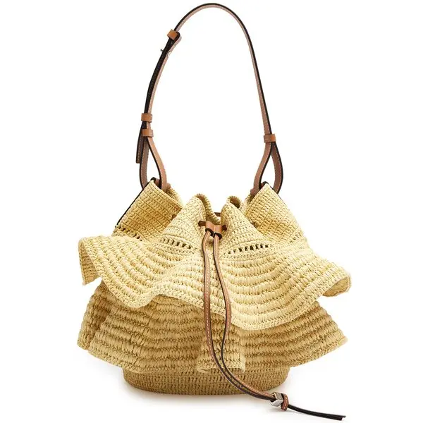 Loewe Balloon Ruffled Raffia Basket Bag