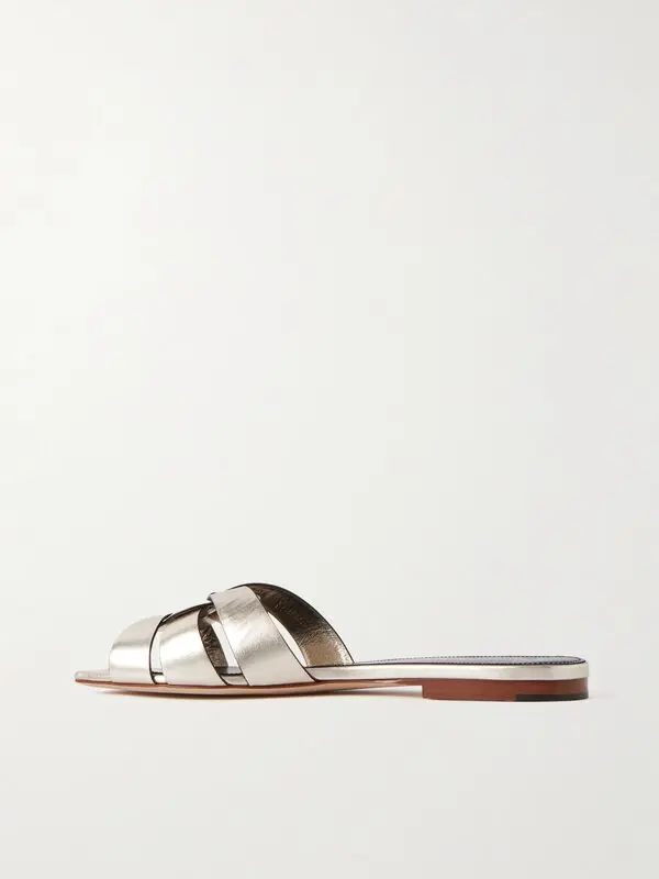 Saint Laurent Tribute Woven Metallic Leather Slides