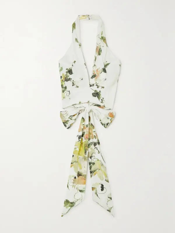 Erdem Luna Cropped Linen Halterneck Top