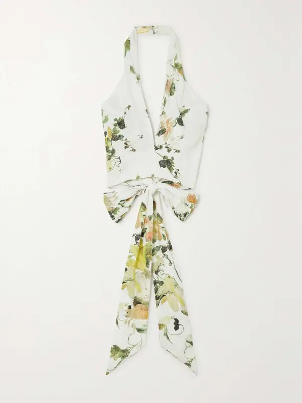 Erdem Luna Cropped Linen Halterneck Top