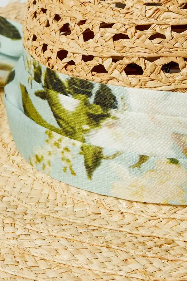 Erdem Floral-print Cotton-trimmed Raffia Sunhat - Neutrals