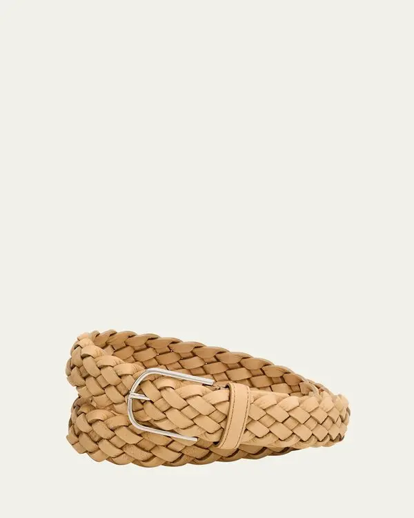 Simonnot Godard Bicolor Braided Leather Belt, 35mm - Biche