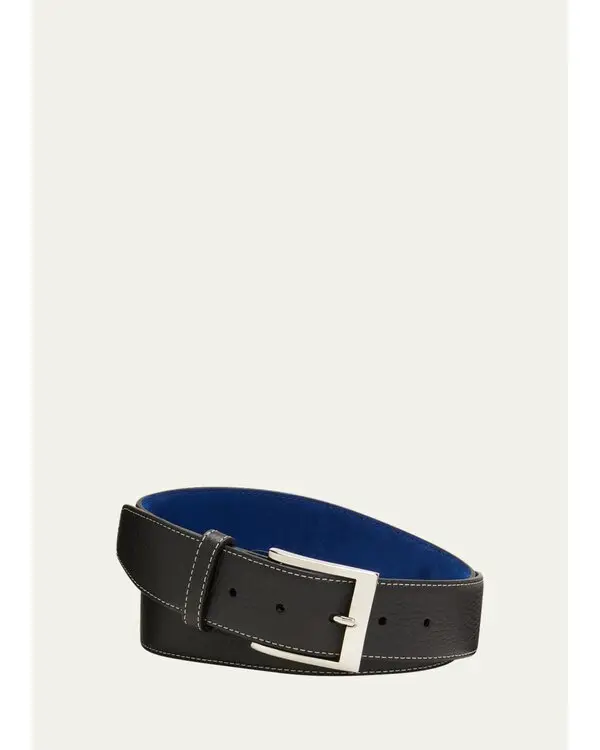 Simonnot Godard Lagun Grained Leather Belt - Blkblu