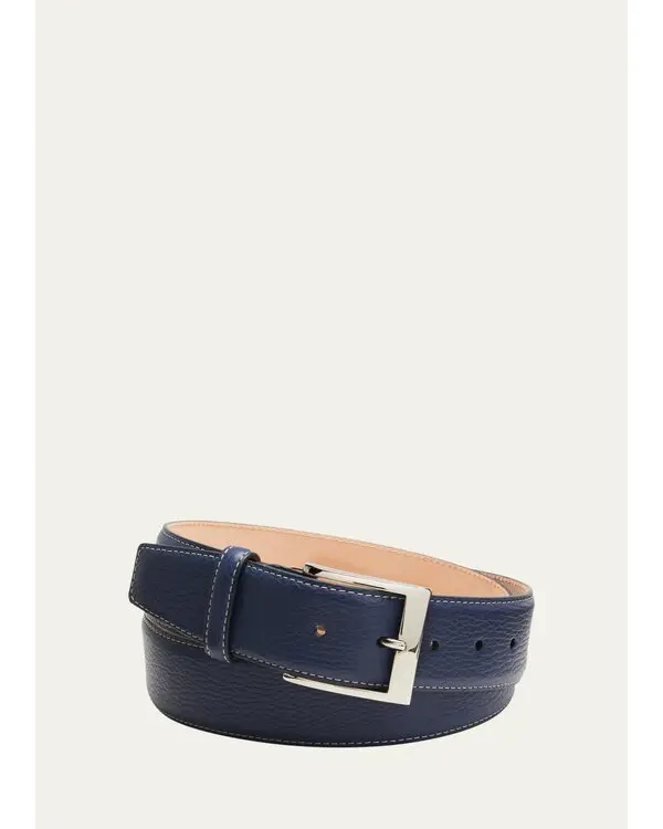 Simonnot Godard Lagun Grained Leather Belt - Blue