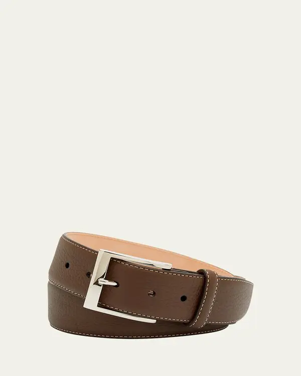 Simonnot Godard Lagun Grained Leather Belt - Brown