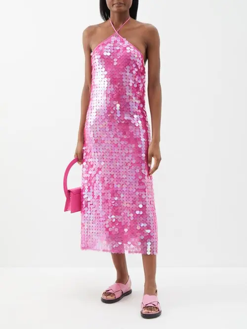 saks potts pink sequin dress Saks Potts Polly Sequinned Halterneck Midi Dress In Pink - 65% Off