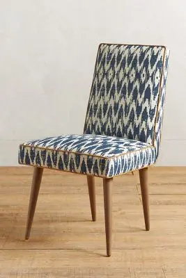 Dining Chair Blue Ikat Chair 1950's Hollywood Regency Channel Back