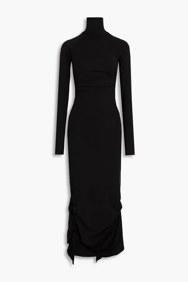 THE LINE BY K Gathered Stretch Cotton And Modalblend Midi Dress - Black
