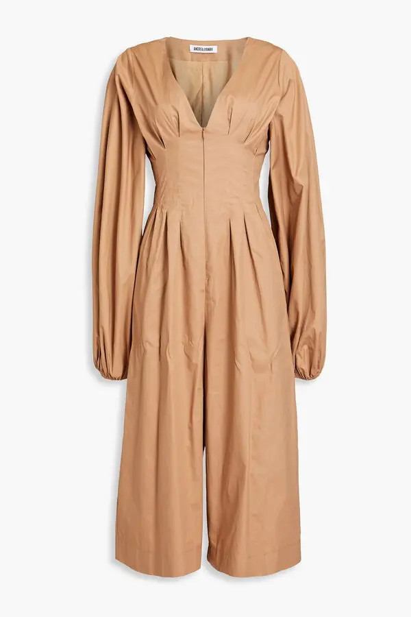 ANDREA IYAMAH Nia Pleated Cotton Poplin Jumpsuit - Beige