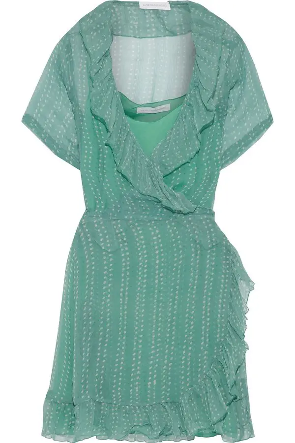 Cloe Cassandro Kimi Ruffletrimmed Printed Silkgauze Mini Wrap Dress - Mint