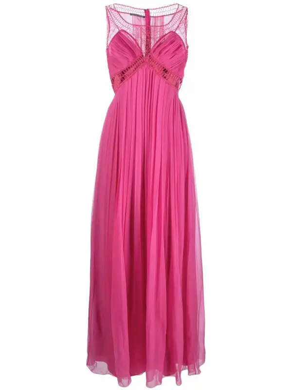 Alberta Ferretti Cornely Embroidered Silk Maxi Dress - Pink