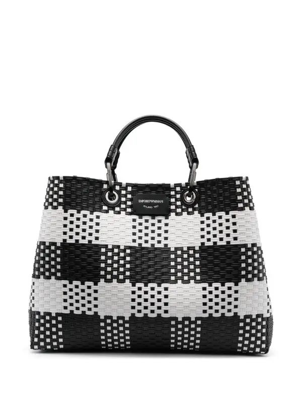 Emporio Armani Check-pattern Woven Tote Bag
