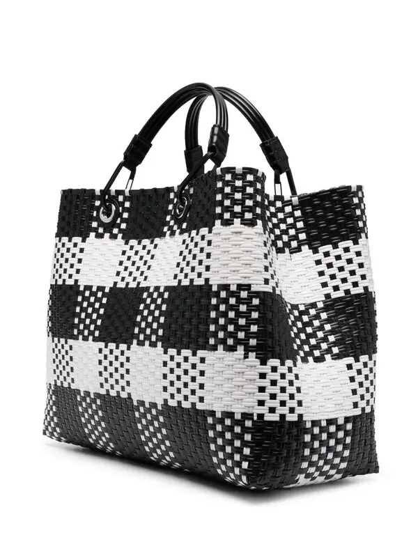 Emporio Armani Check-pattern Woven Tote Bag