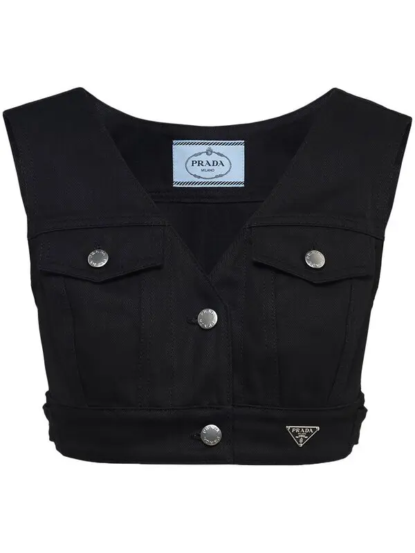 Prada Triangle-logo Cropped Vest - Black