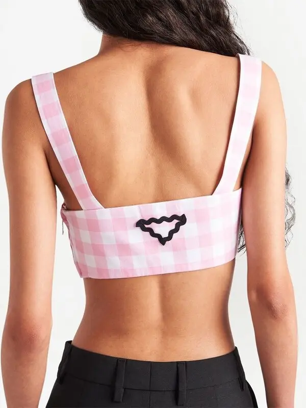 Prada Gingham-Check Bralette Top F014c Pink/Black Editorialist