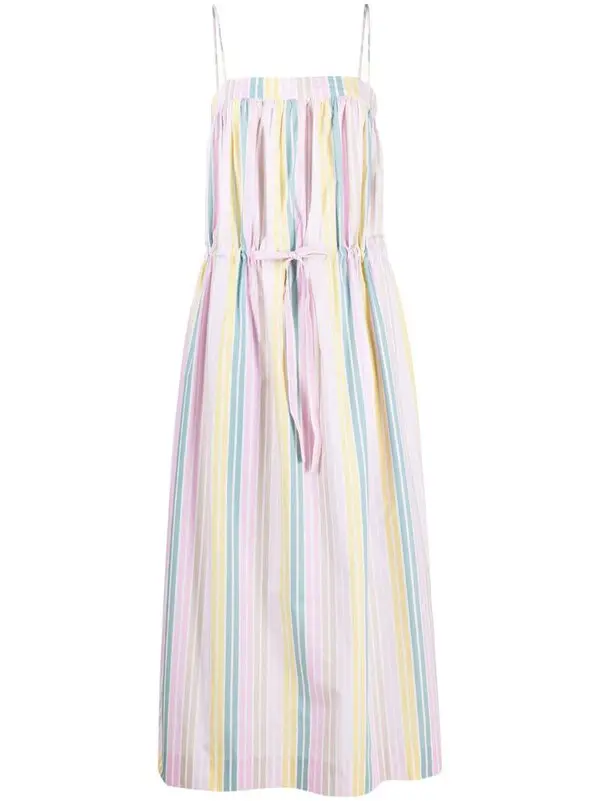 GANNI Striped Organic-cotton Midi Dress - White