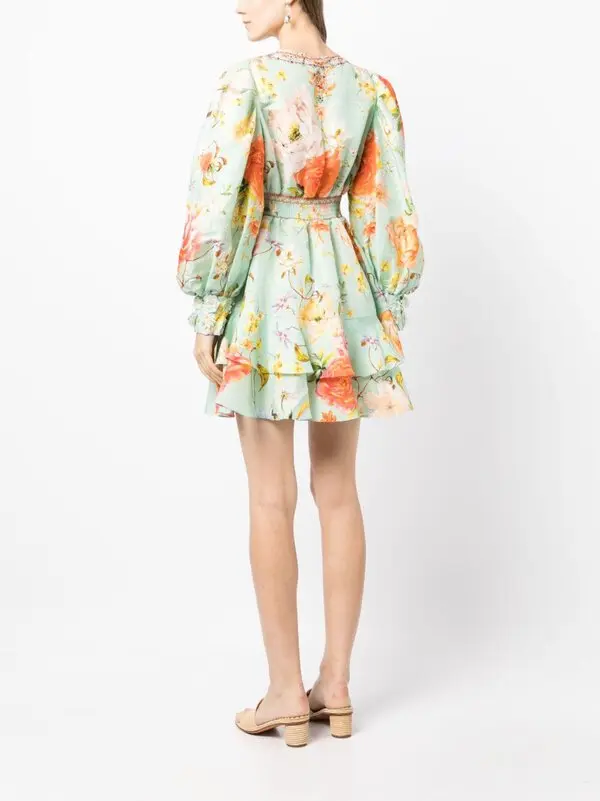 Camilla Floral-print Embellished Mini Dress