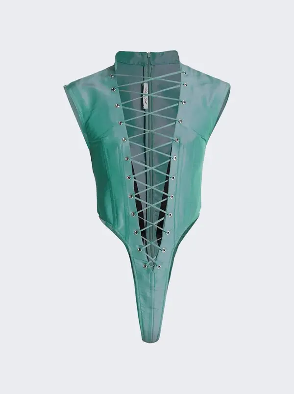 LAQUAN SMITH Utility Lace-up Bodysuit - Aqua