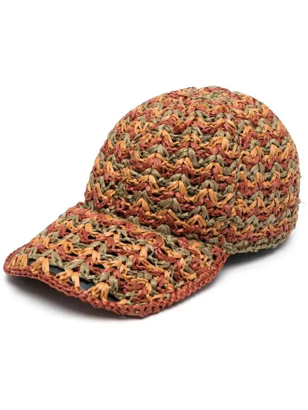 Alberta Ferretti Crochet-knit Raffia Cap - Brown