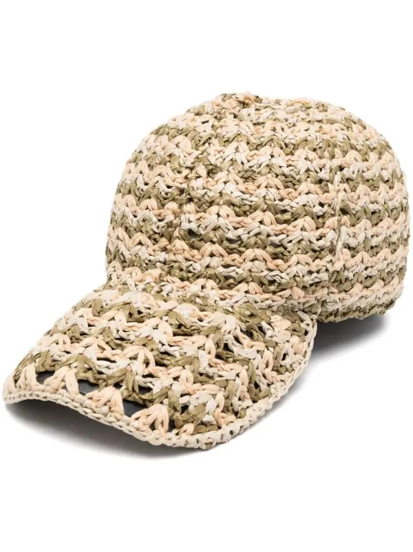 Alberta Ferretti Crochet-knit Raffia Cap - Neutrals