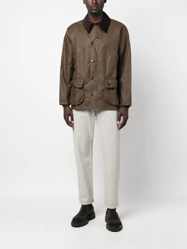 Barbour Bedale Wax Jacket With Logo Embroidery - Brown