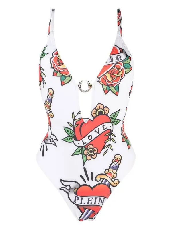 Philipp Plein Graphic-print Swimsuit - White