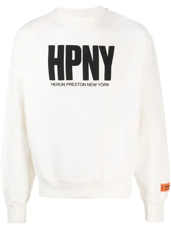 Heron Preston Cotton Sweatshirt With Flocked Logo - White