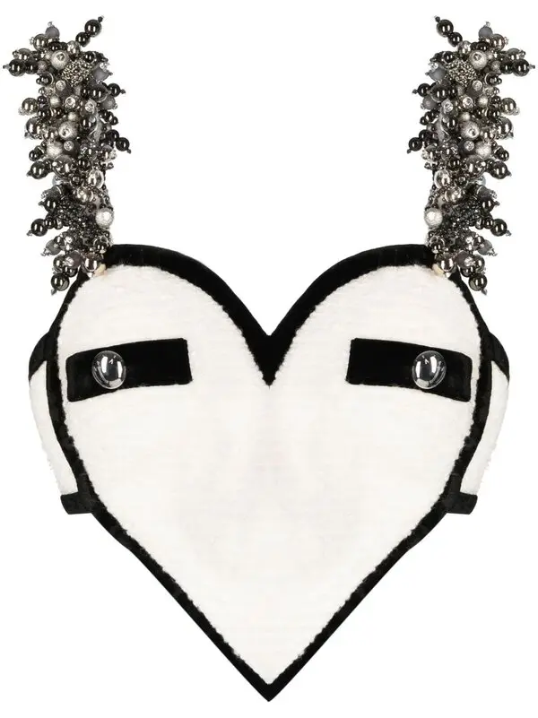 AREA Bead-embellished Heart Crop Top - White