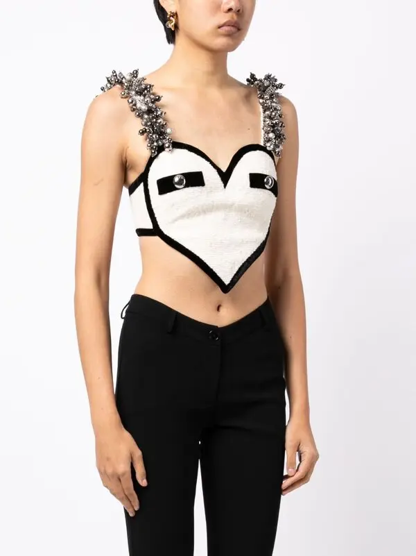 AREA Bead-embellished Heart Crop Top