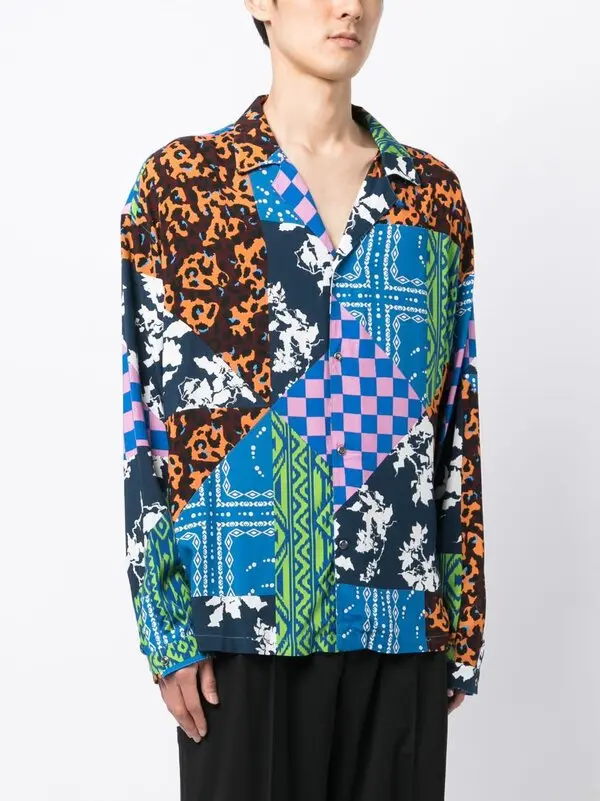 COUNTY OF MILAN Mix-print Camp Collar Shirt