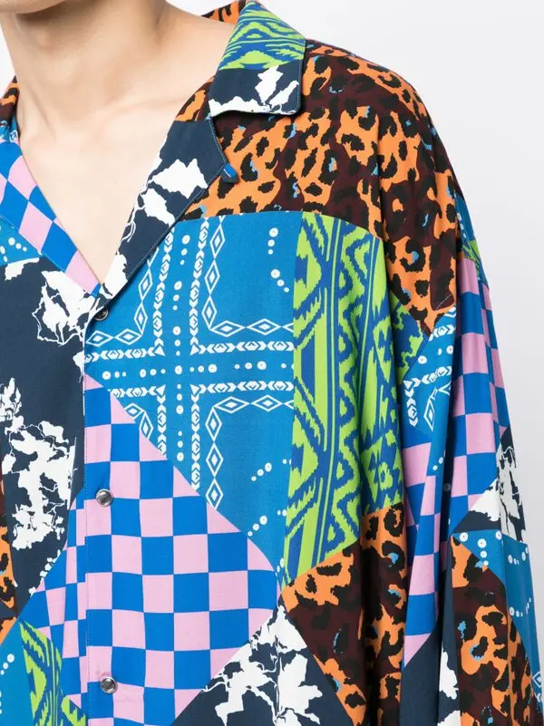 COUNTY OF MILAN Mix-print Camp Collar Shirt