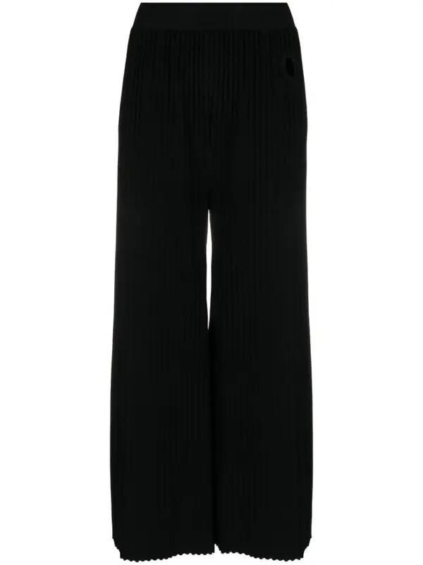 Stella McCartney Ribbed Knit Wide Leg Plissé Palazzo Pants - Black