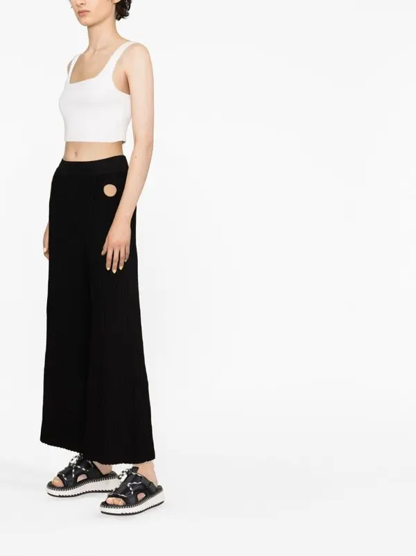 Stella McCartney Ribbed Knit Wide Leg Plissé Palazzo Pants