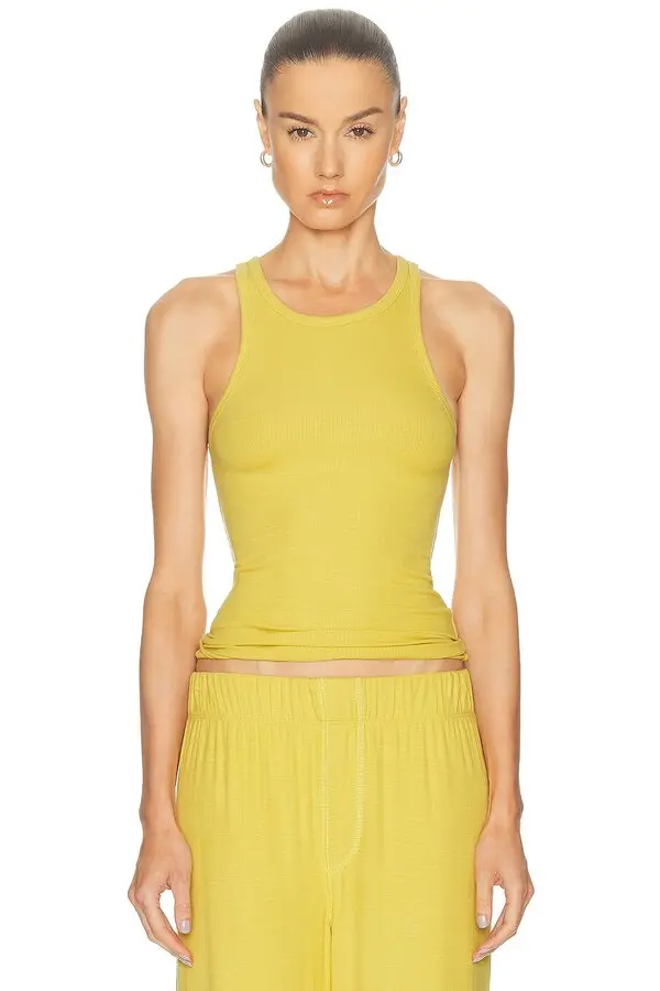 Eterne High Neck Fitted Tank Top - Saffron