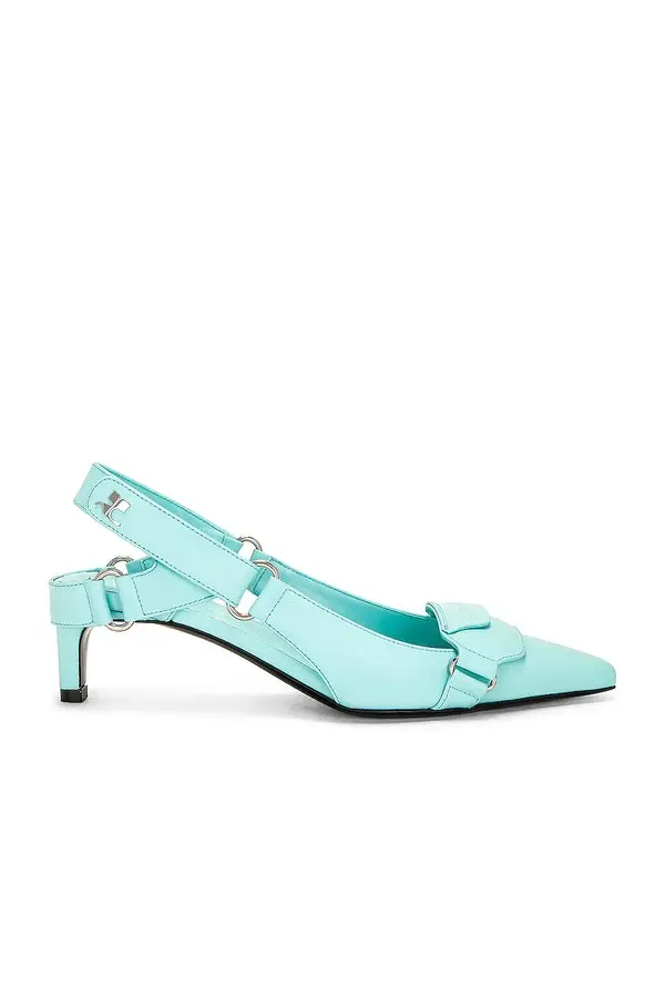 COURREGES Leather Slingback Pump In Teal