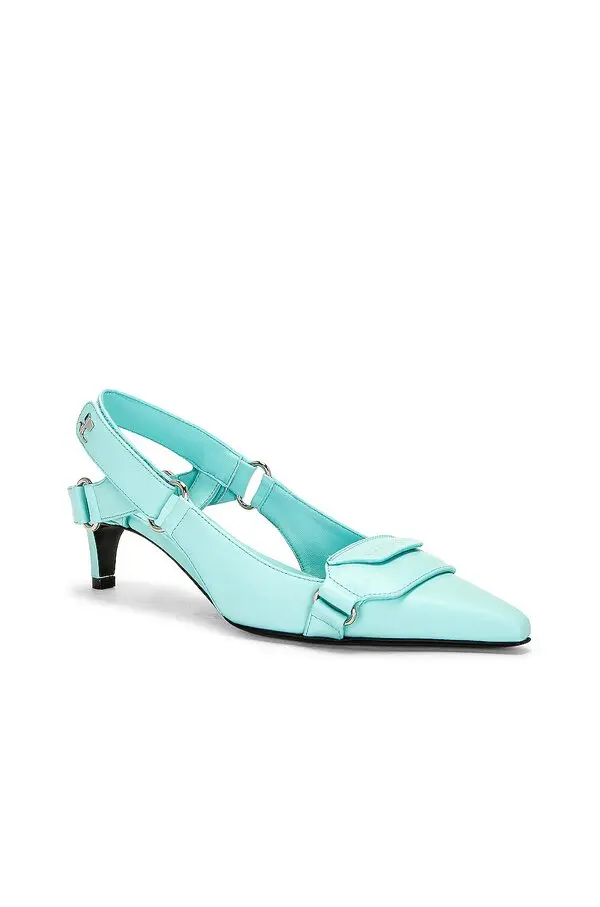 COURREGES Leather Slingback Pump In Teal
