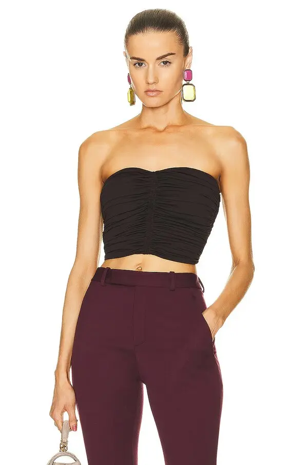 Saint Laurent Ruched Sleeveless Top Dark Brown Editorialist