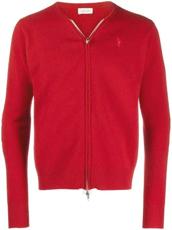 Stefan Cooke Cut-Out Logo-Embroide Cardigan In Red - 53% Off