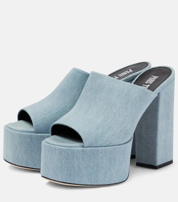Paris Texas Sasha Denim Platform Mules - Blue